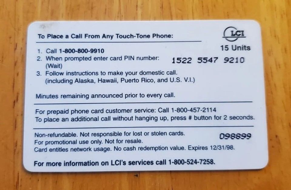 LCI International Prepaid Phone Calling Card CEO H. Brian Thompson 1990 ...