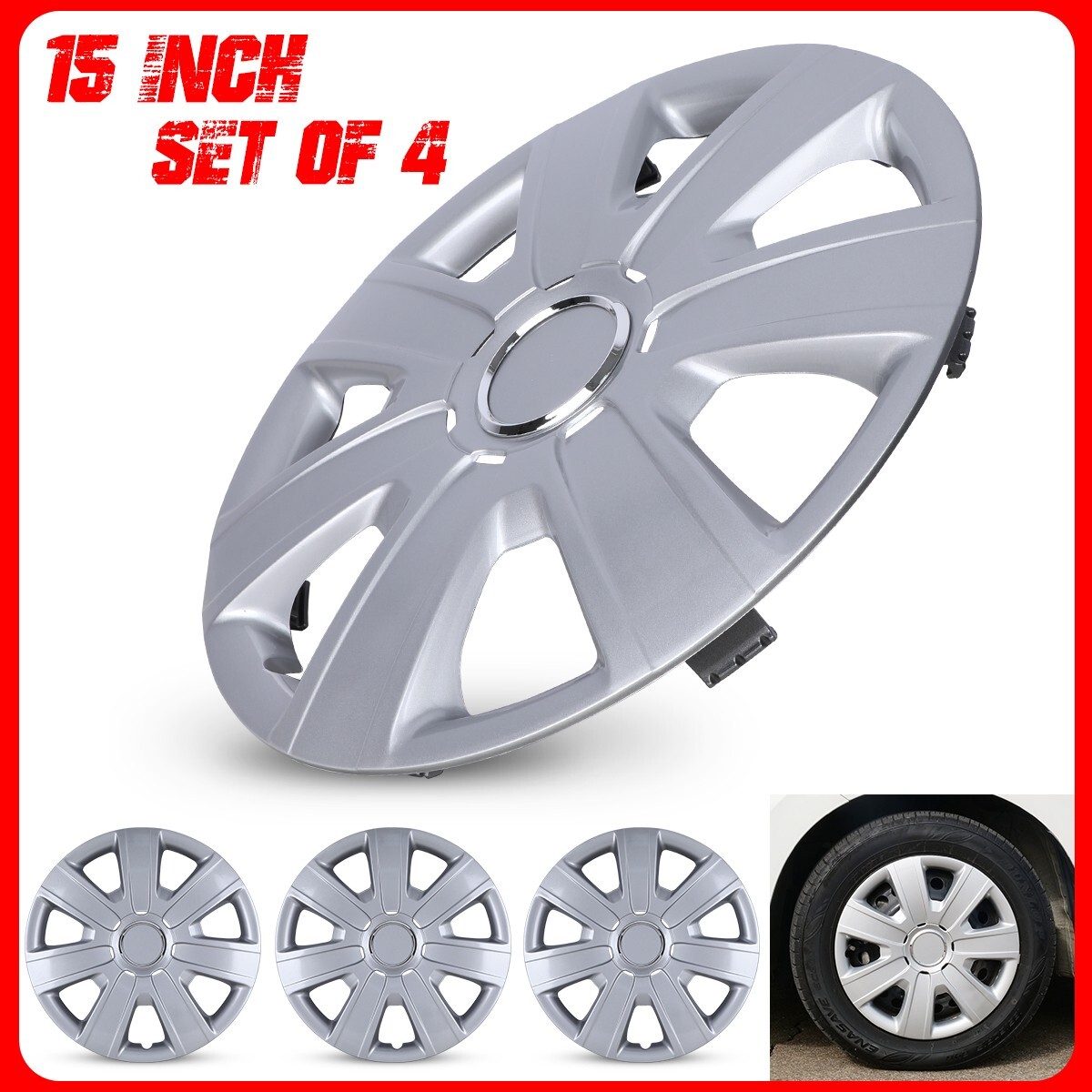 Set of 4 Universa 15" Wheel Covers Snap On Full Hub Cap fit R15 Tire ...