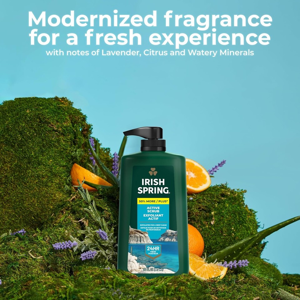 Irish Spring Active Scrub Exfoliating Body Wash for Men, 30 Fl Oz (Pack ...