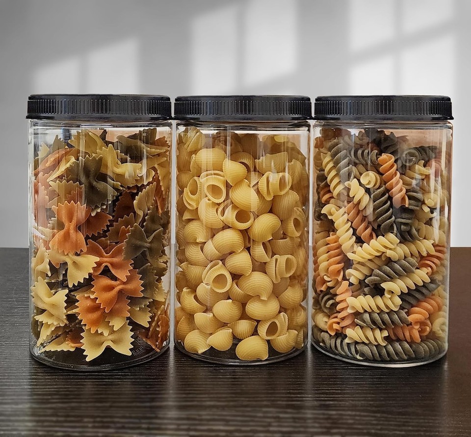6 frascos plásticos transparentes 32 oz con tapa, boca ancha, seguros ...