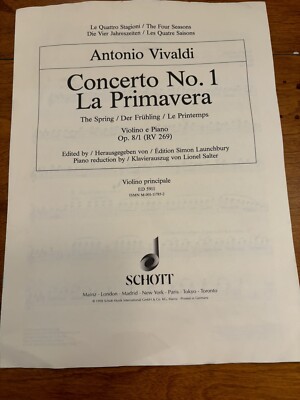 Music Score Vivaldi Concerto No. 1 La Primavera “The Spring”, Violin ...