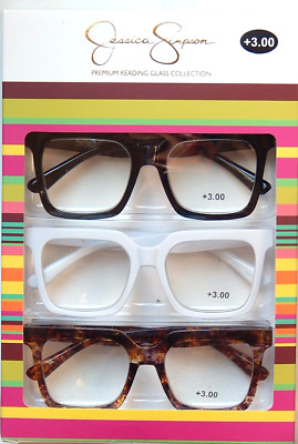JESSICA SIMPSON 3-PACK SET READING GLASSES READERS +3.00 NEW AUTHENTIC ...