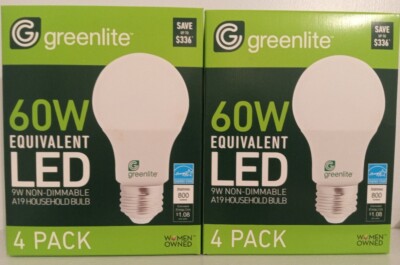 8 60W Equivalent LED 9W Non-Dimmable A19 GREENLITE Light Bulbs 800 ...