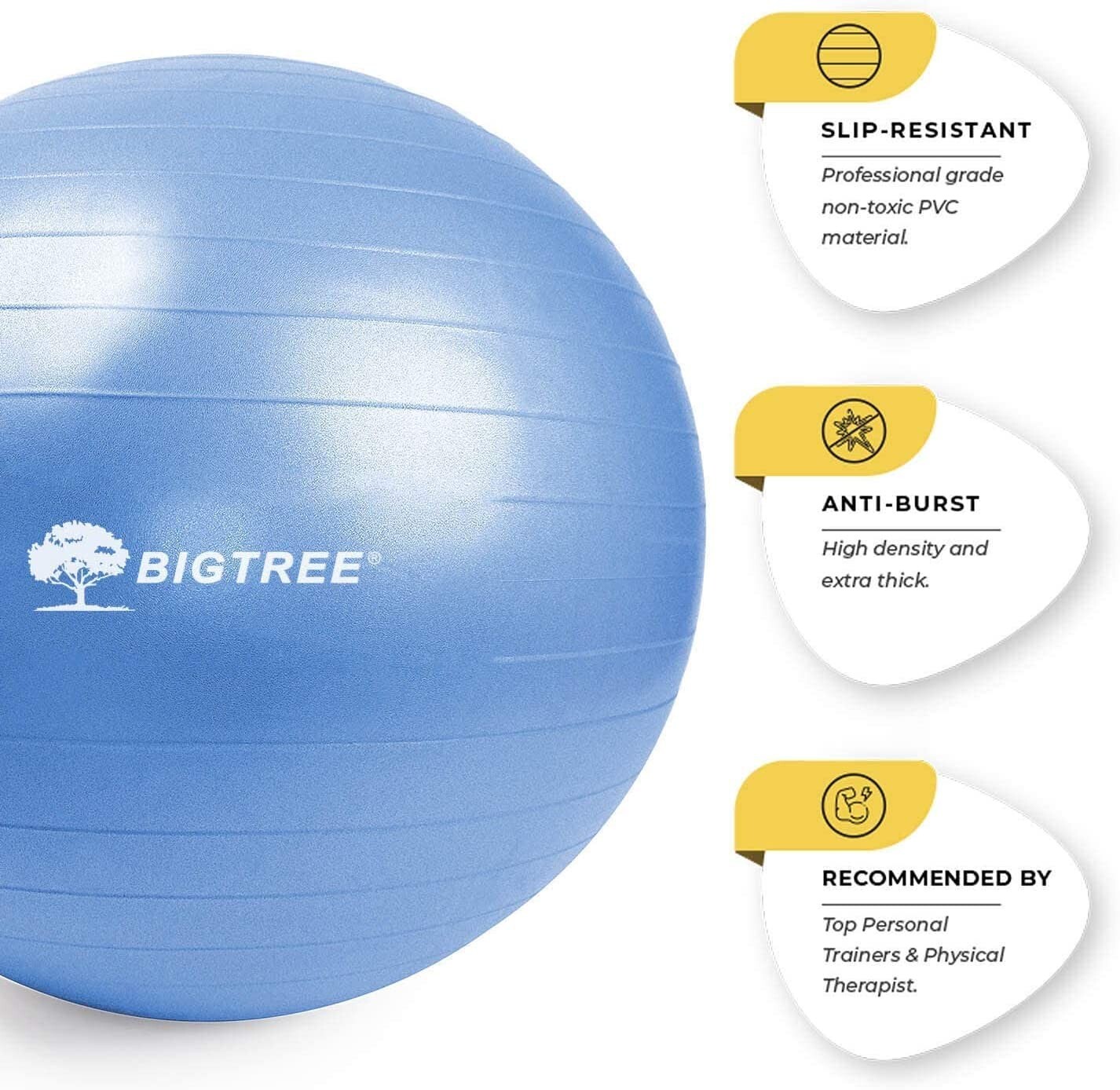 25.5″ (65cm) Yoga Ball Exercise Core Stability Strength Anti-Burst Blue ...