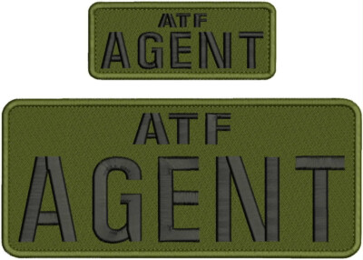 2 ATF AGENT EMBROIDERY PATCHES 4X10 AND 2X5 VELCR@ ON BACK BLACK ON OD ...