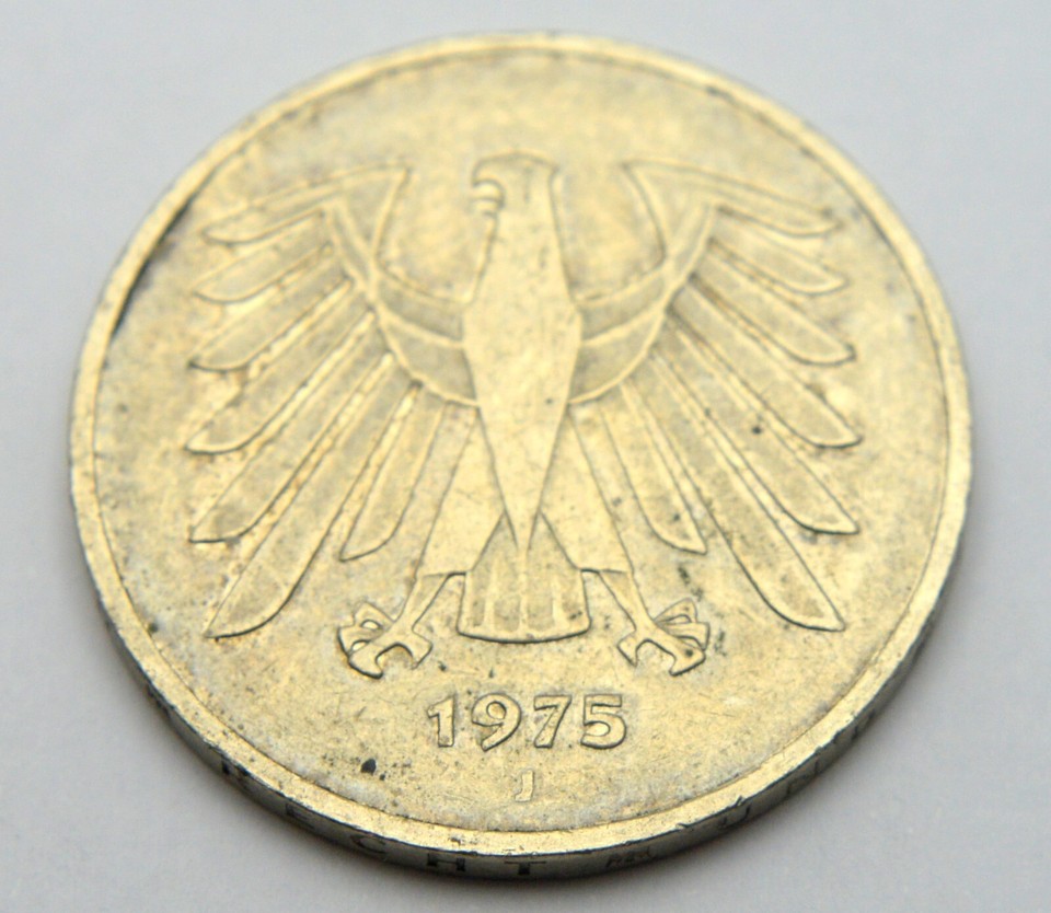 GERMANY 5 MARK 1975 J OLD COIN | eBay