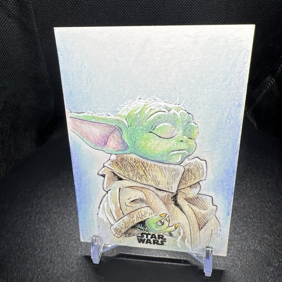 Grogu Sketch Card 2022 Topps Star Wars Mandalorian Beskar Oscar Chavez ...