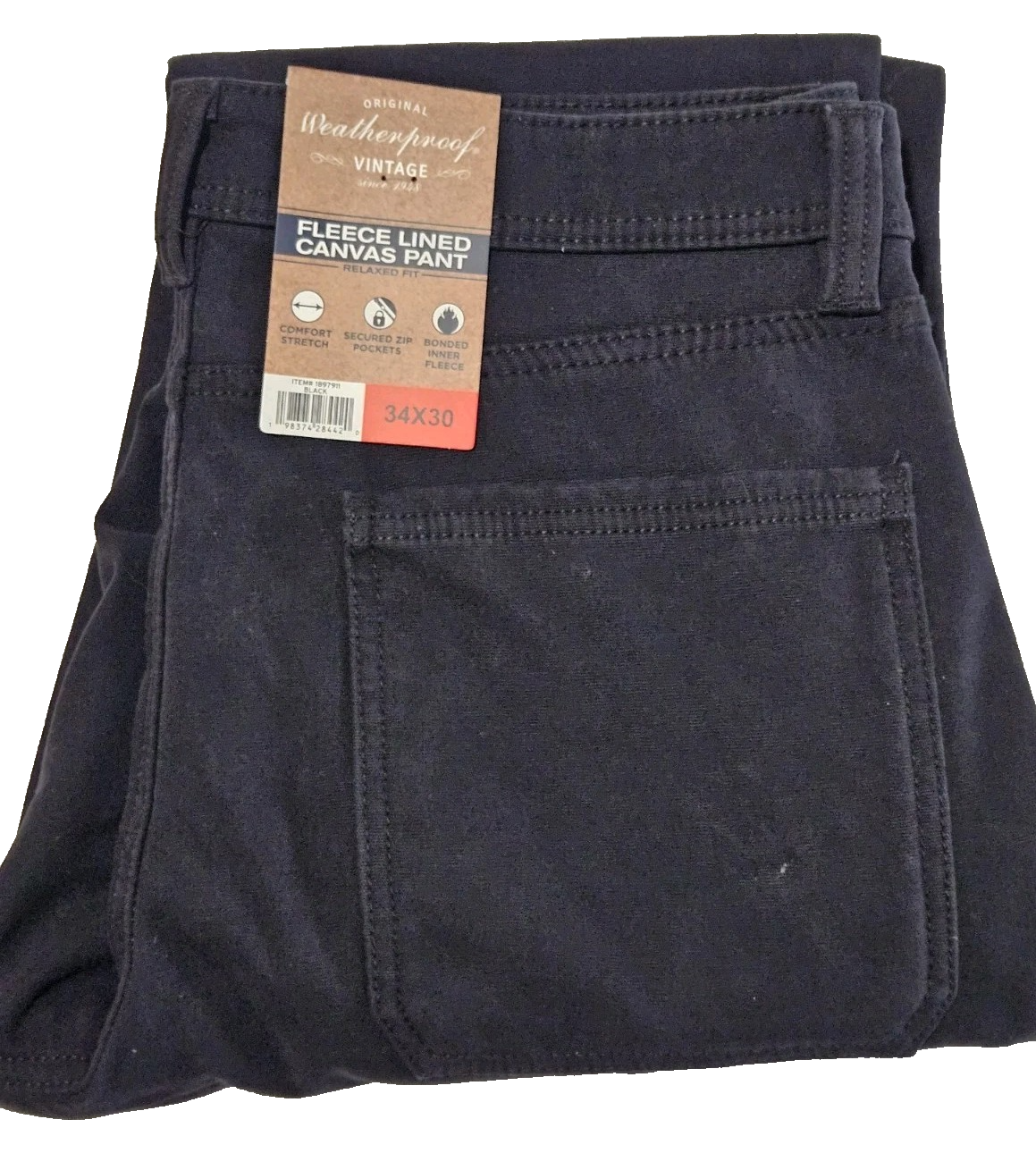 NWT Weatherproof Men’s Fleece Lined Relaxed Fit Canvas Pant Black Size ...
