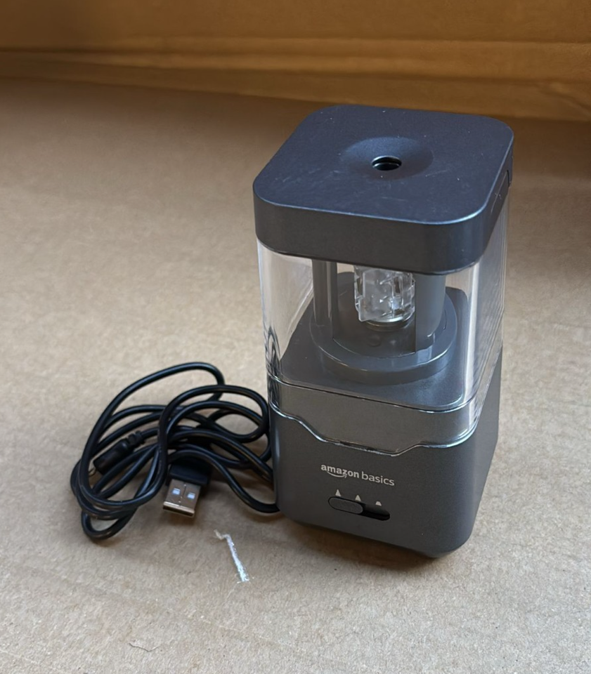 Amazon Basics Portable Electric Pencil Sharpener, Helical Blade, Auto ...