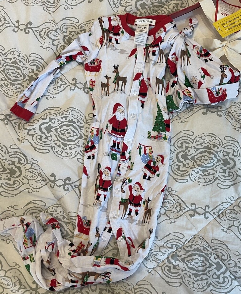 Pottery Barn Kids Jolly Santa One Piece Pajama & Hat Set 18-24M NWT | eBay
