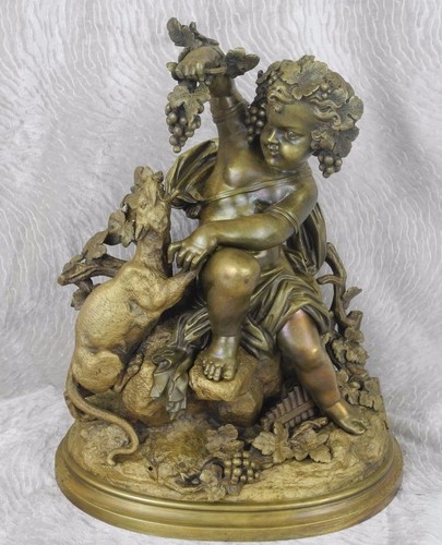 Antique Bronze Figurine Bacchus or Cherub Feeding Dog Grapes | eBay