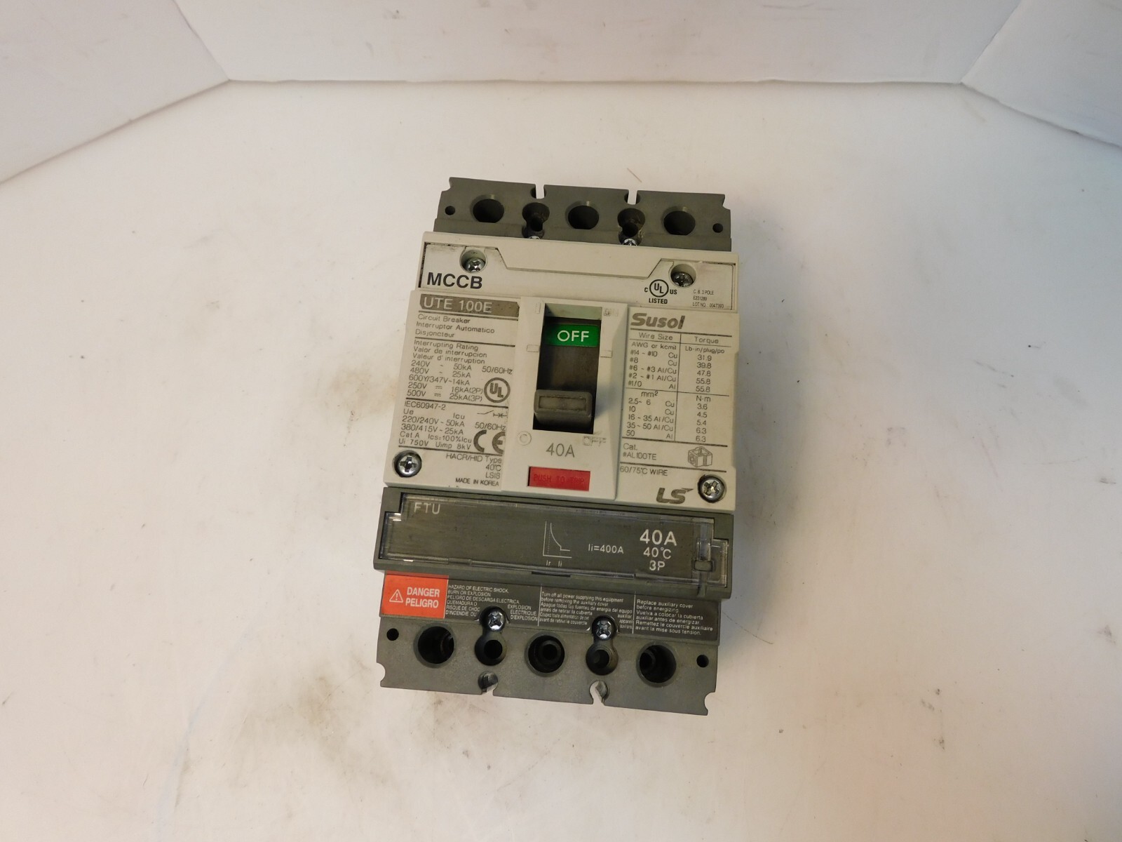 LS MCCB UTE100E SUSOL CIRCUIT BREAKER 40A 3P 240/480VAC 50/25KA | eBay