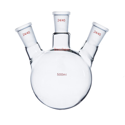 500ml 3-Neck 24/40 Round Bottom Glass Flask Three Necks Lab Chemistry ...