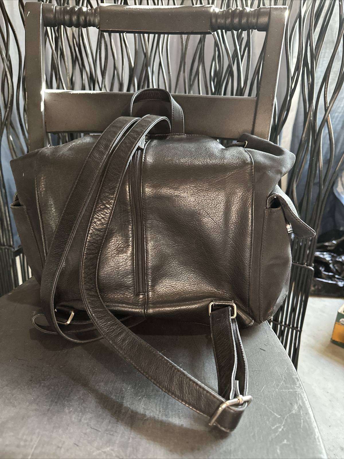 Fossil Vintage Leather Backpack Black Flap top Purse … - Gem