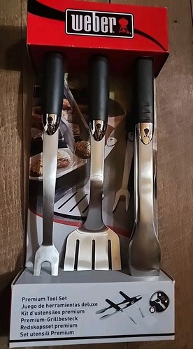 Weber Premium BBQ Grill Tool Utensil Set 3-Piece Stainless Steel NIB | eBay