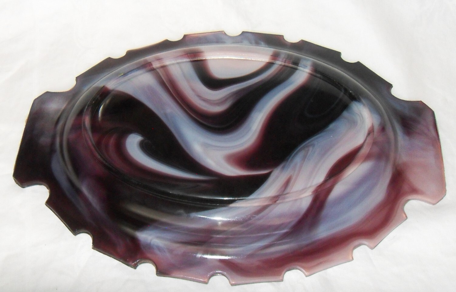 Vintage Purple & White Embossed Slag Glass Platter Plate Tray Cog Cut ...