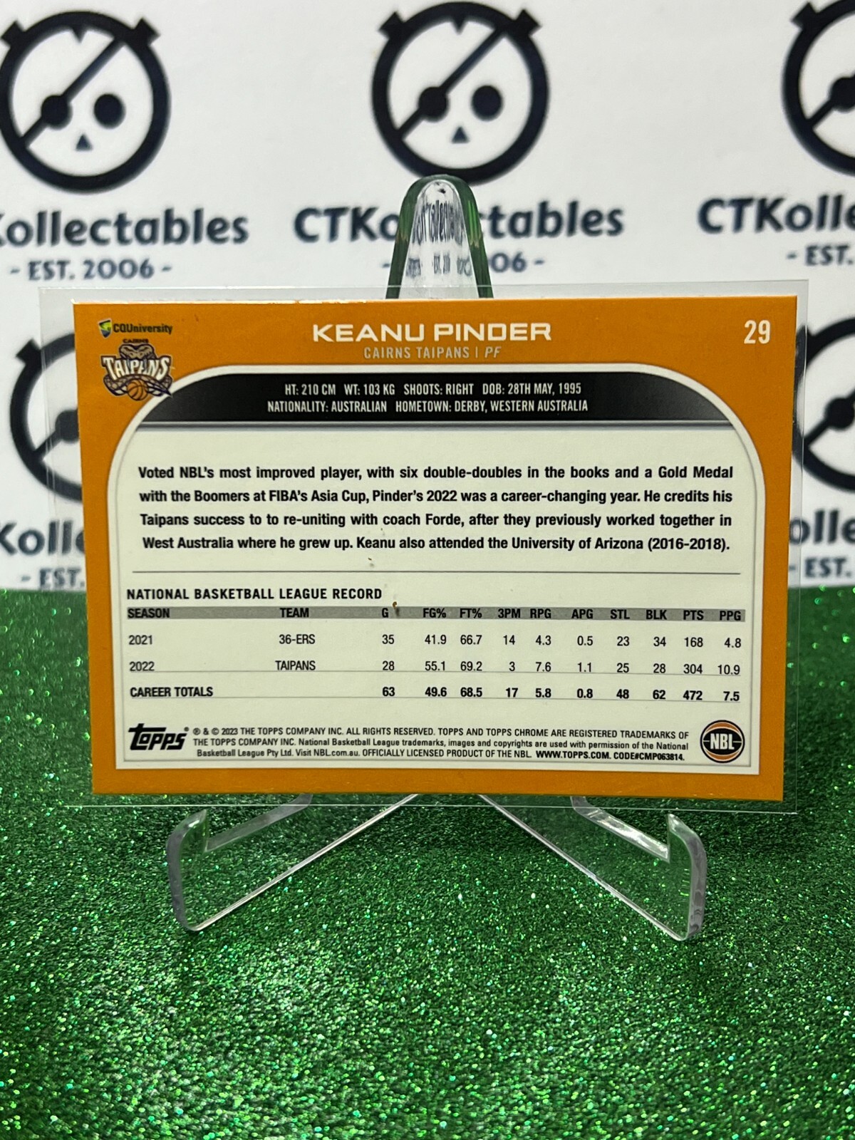 2022-23 TOPPS NBL CHROME KEANU PINDER # 29 CAIRNS TAIPANS BASKETBALL ...