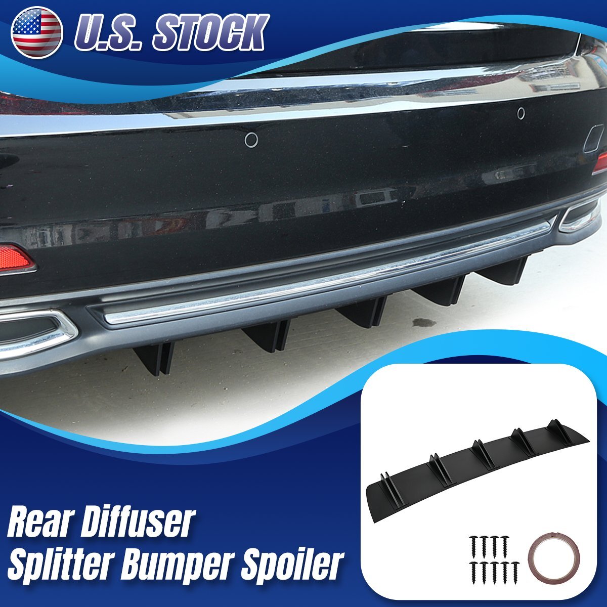 For Porsche 911 Rear Lower Bumper Diffuser Lip Splitter Body Shark Fins ...