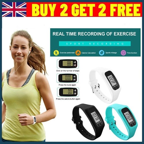 LED Pedometer Bracelet Step Counter Watch 12/24H Time Display ~Outdoor ...