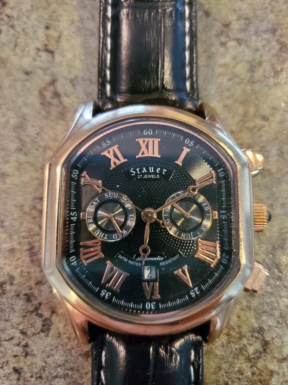 Vintage STAUER 27 Jewels Water Resistant Leather Band Wrist Watch WORKS ...