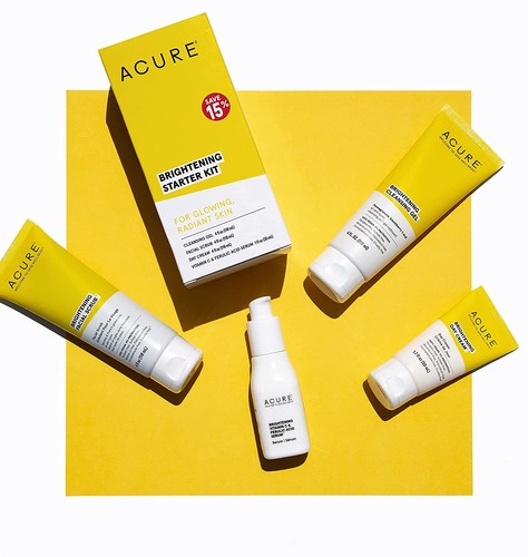Acure Brightening Starter Kit - Cleansing Gel, Facial Scrub, Day Cream ...