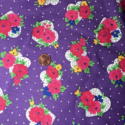 Winky Textile 7335 Cotton Fabric Purple Red Hearts and Flowers 4 Yards ...