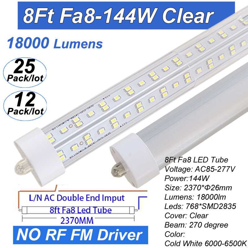 8 Foot LED Shop Lights Single Pin FA8 8FT LED Tube Light Bulbs T8 T12 ...