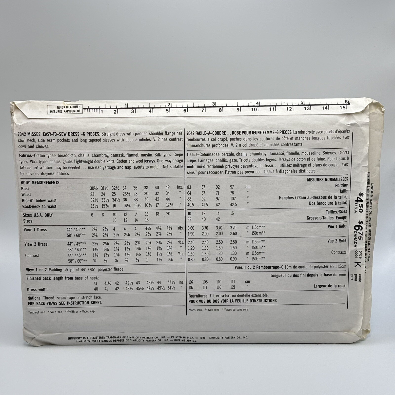 Vintage Simplicity 7042 Dress Jumper Cowl Size 16 Bust 38 Easy to Sew ...