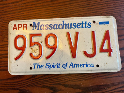 Massachusetts License Plate 959 VJ4 Spirit of America MA USA Authentic ...
