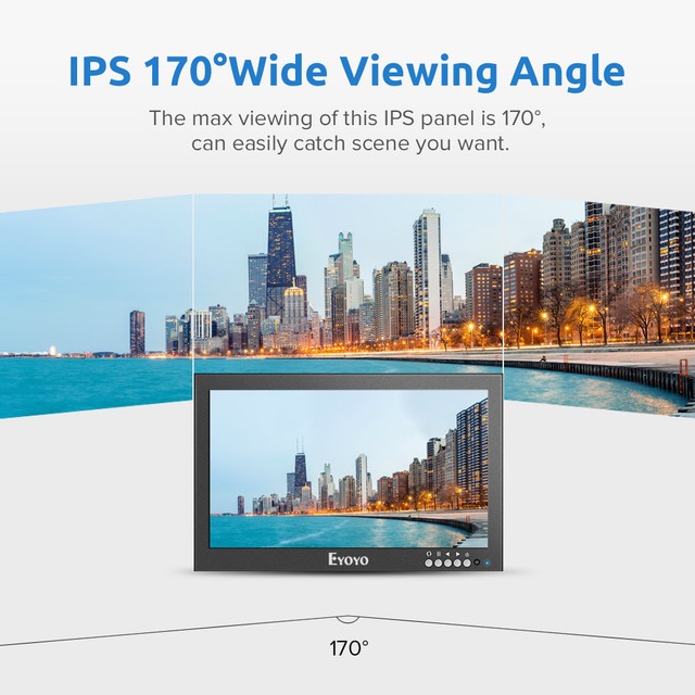 12" Inch IPS Monitor 1366x768 Video Audio VGA AV BN Input for PC ...