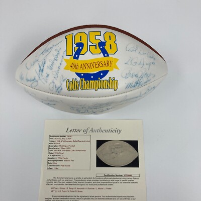 1958 Baltimore Colts NFL Champs Team Signed Football Johnny Unitas ...