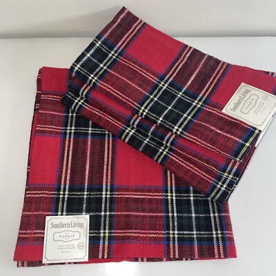 Set/4 SOUTHERN LIVING ~Red Stewart Plaid~20" Square 100% Cotton Napkins ...