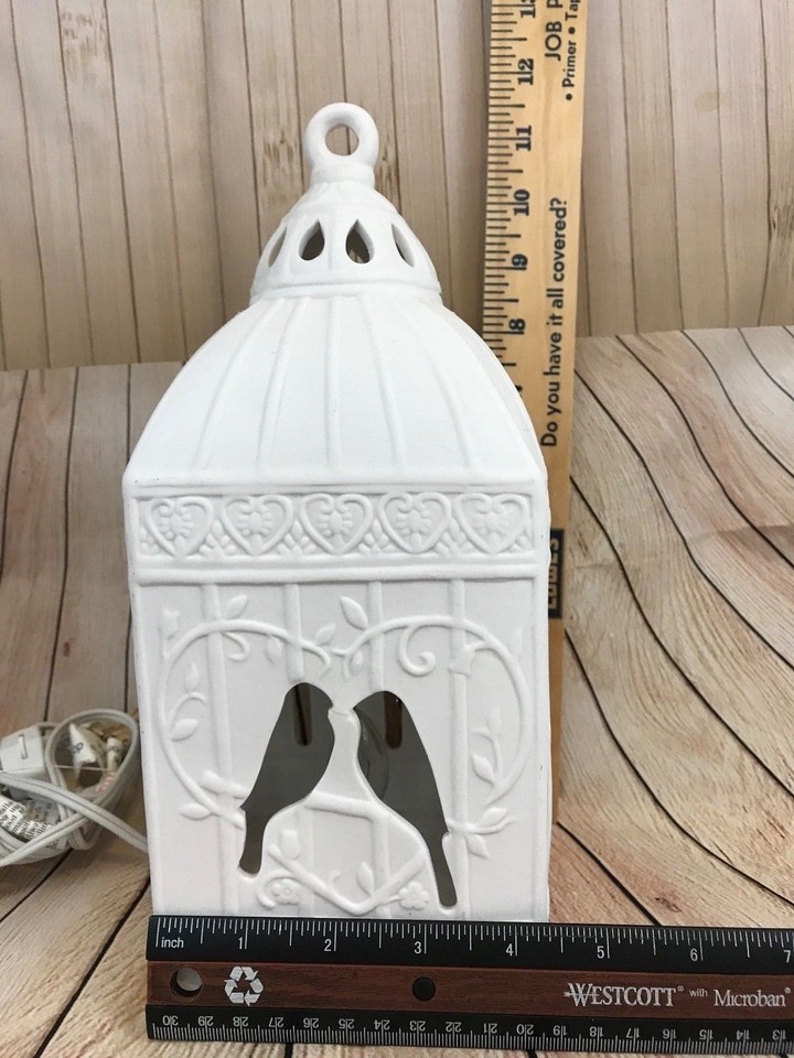 White Ceramic Lighted Birdcage Lamp Nightlight Gift | eBay