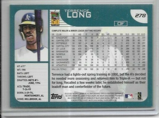 2001 Topps #278 Terrence Long Oakland Athletics | eBay