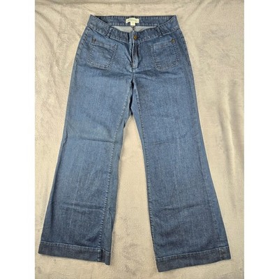 Sundance Jeans Womens P6 Wide Leg Cropped Blue Denim Pants Flare Cuffed ...