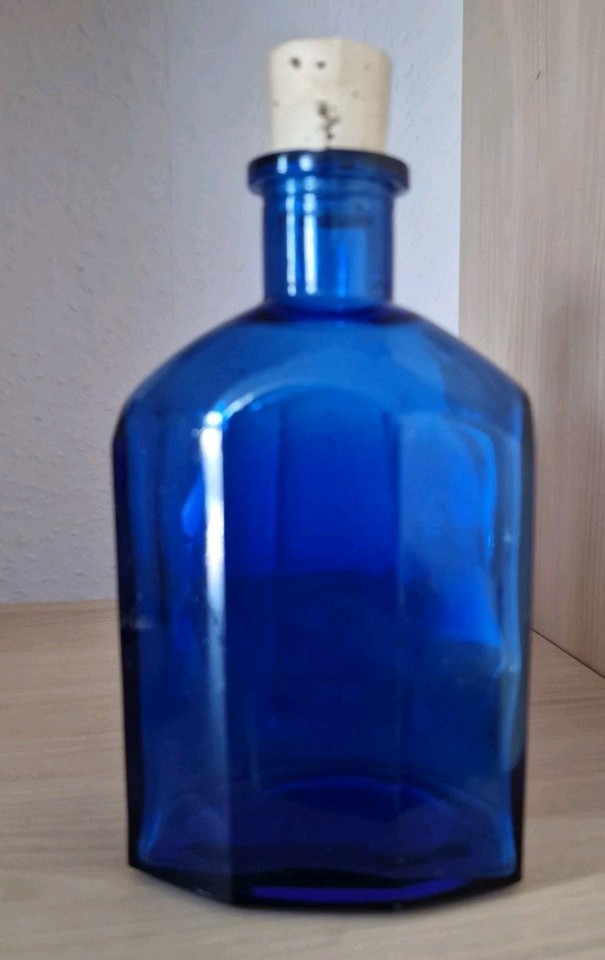 Vintage Mind Art Studio Cobalt Hexagonal Glass Bottle 6" Tall with Cork ...