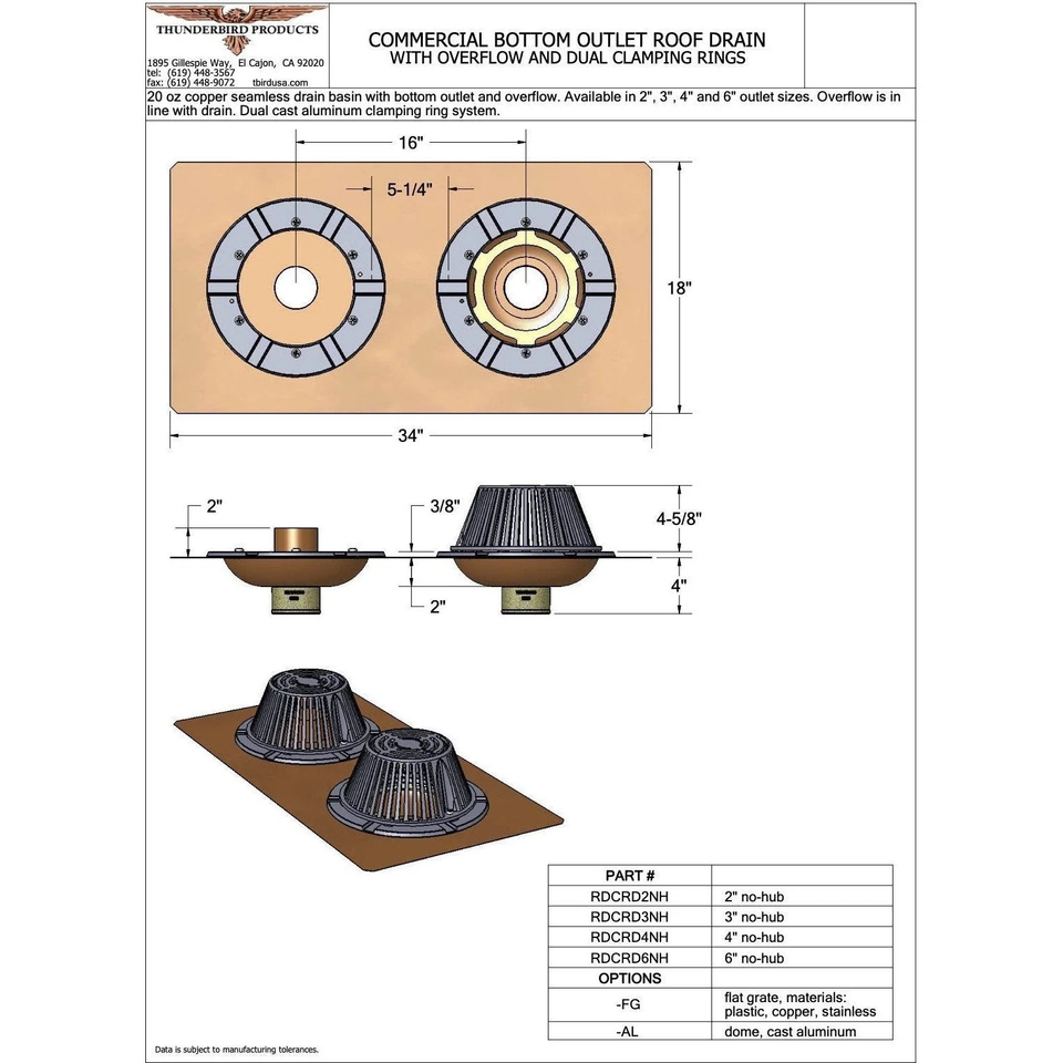 Commercial Bottom Outlet Roof Drain with Overflow | eBay