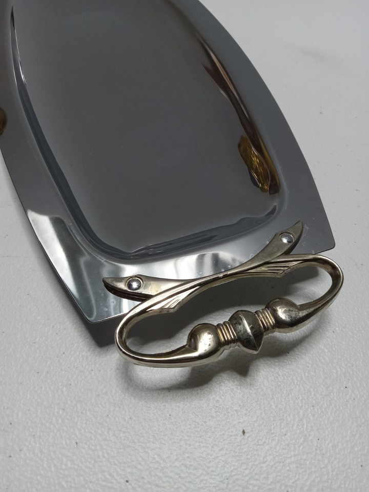 Kromex Silver Decorative Mid Century Metal Serving Tray With Gold Tone ...