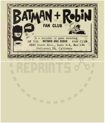 BATMAN AND ROBIN FAN CLUB MEMBERSHIP CARD - VINTAGE REPRINT | eBay