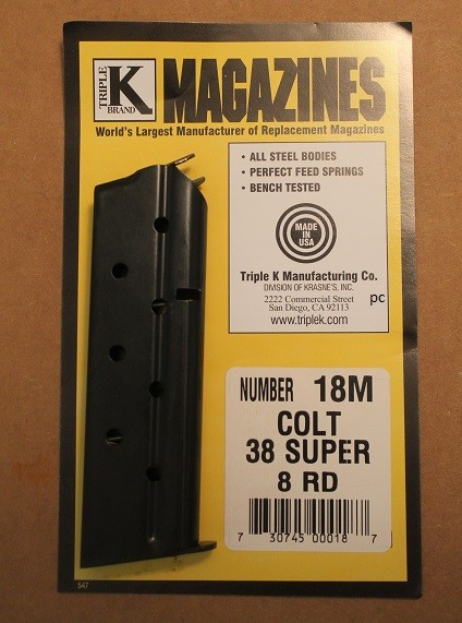 Colt 38 Super 1911 1911a1 8 Round Blued Steel Magazine by Triple K 18m ...