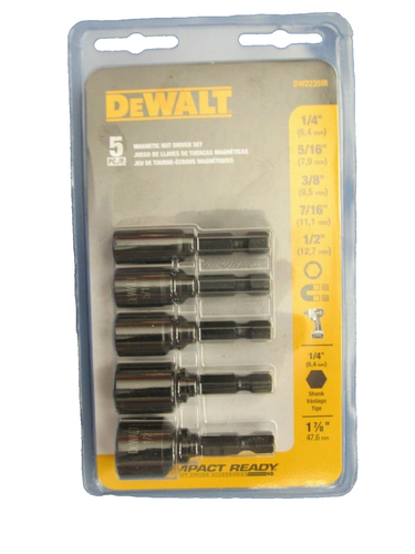DEWALT 5 Pc Impact Ready Magnet Nut Driver Set #DW2235IR New 1/4" thru ...