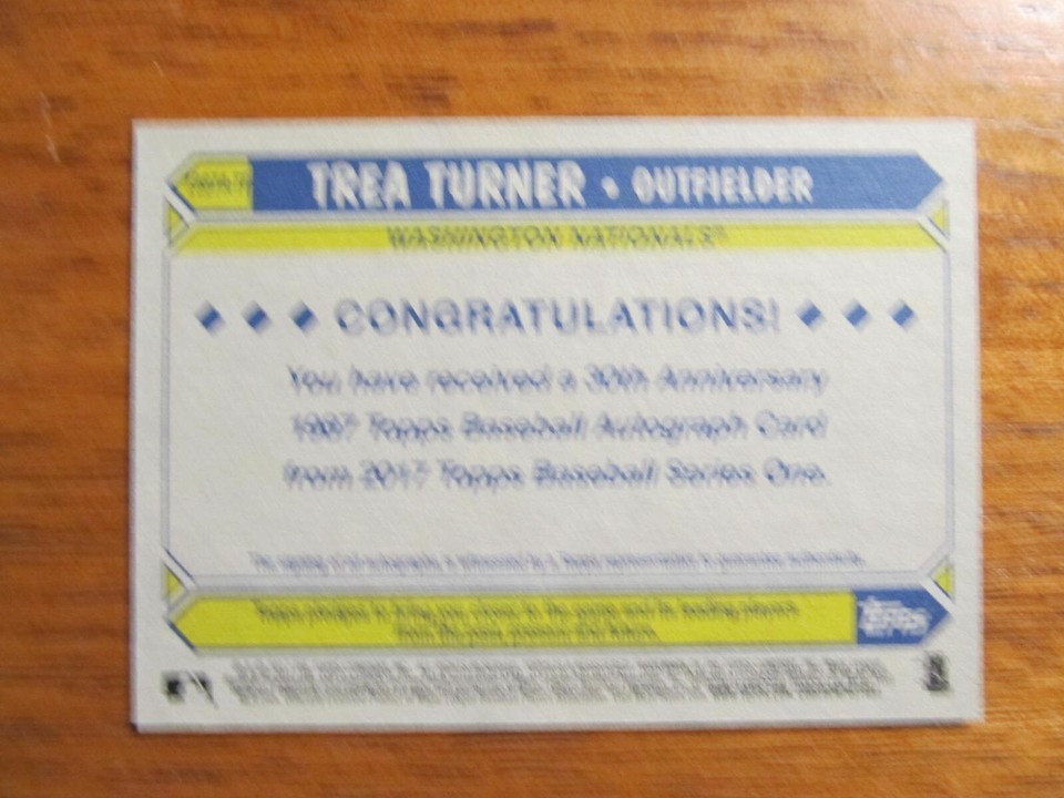 2017-Topps Trea Turner Autograph Maple Wood 1987 30th Annv. NM/Mint | eBay