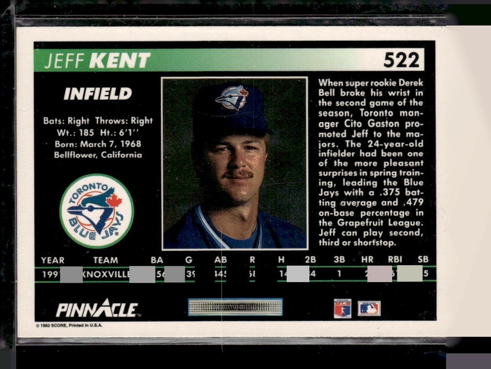 1992 Pinnacle #522 Jeff Kent RC | eBay UK