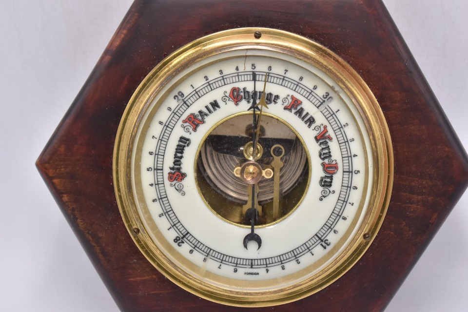 Vintage German Barometer Wood & Brass Wall Weather Station – Hexagon ...