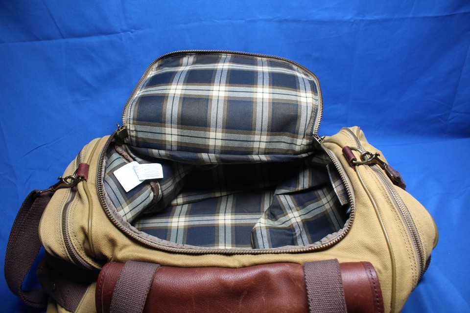 RARE Bass Pro Tracker Fishing Tackle Duffel Bag Canvas Leather Tracker ...