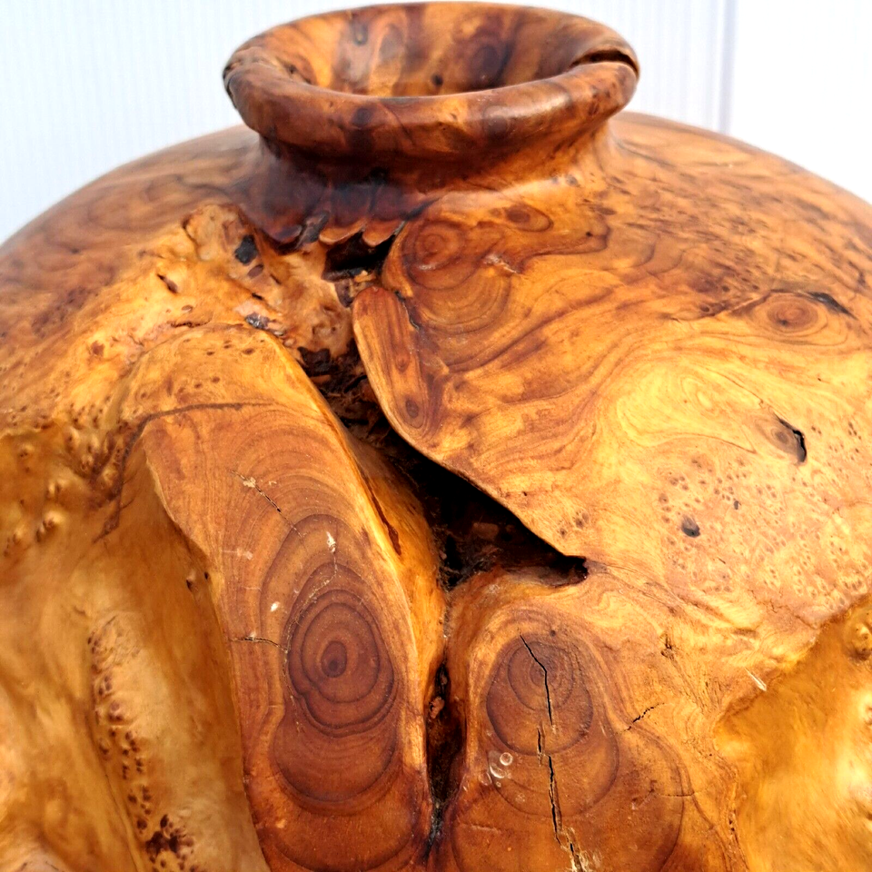 Beautiful Large Maple Burl Wood Vase Signed CON 12.5" H Rare Heavy | eBay