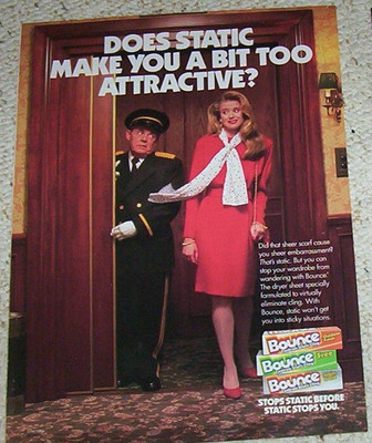 1994 ad page - Bounce laundry static cling lady elevator Procter Gamble ...
