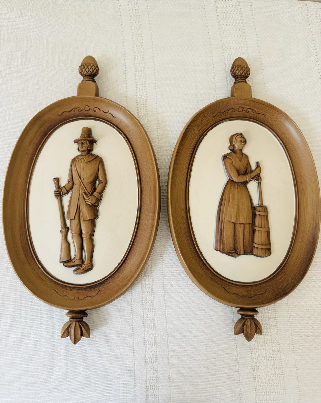 Vintage 1960s Syroco Wall Plaques - Pilgrim W/ Musket & Milk Maid W ...