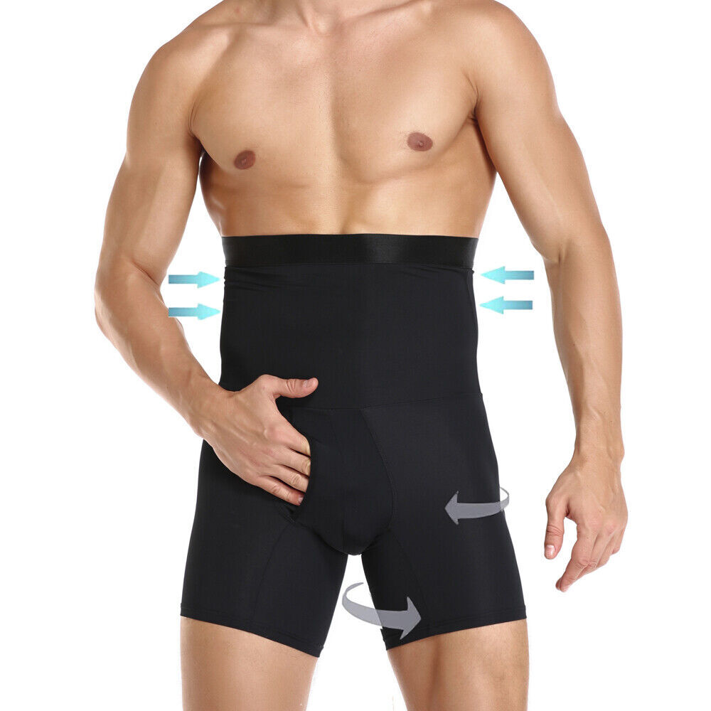 Men Compression Hi-Waist Boxer Shorts Tummy Slim Sauna Body Shaper ...