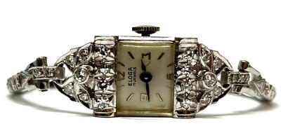 Eloga Solid 14k White Gold Art Deco Ladies Diamond Wrist Watch | eBay
